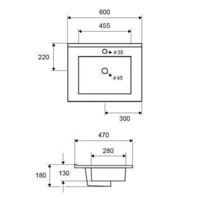 Lavabo blanc vasque pour meuble LT 7506-60